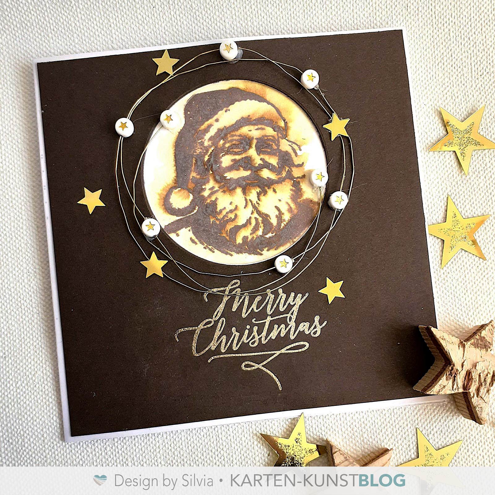 Weihnachtskarte mit Santa und Perlenkranz – Karten-Kunst